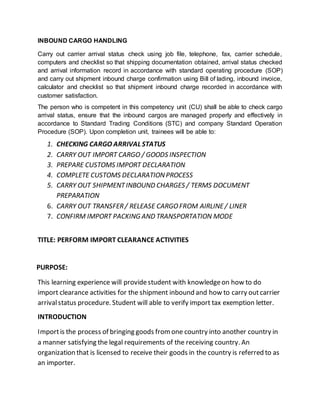 Inbound cargo handling | DOCX | Logistics and Transportation Industry ...