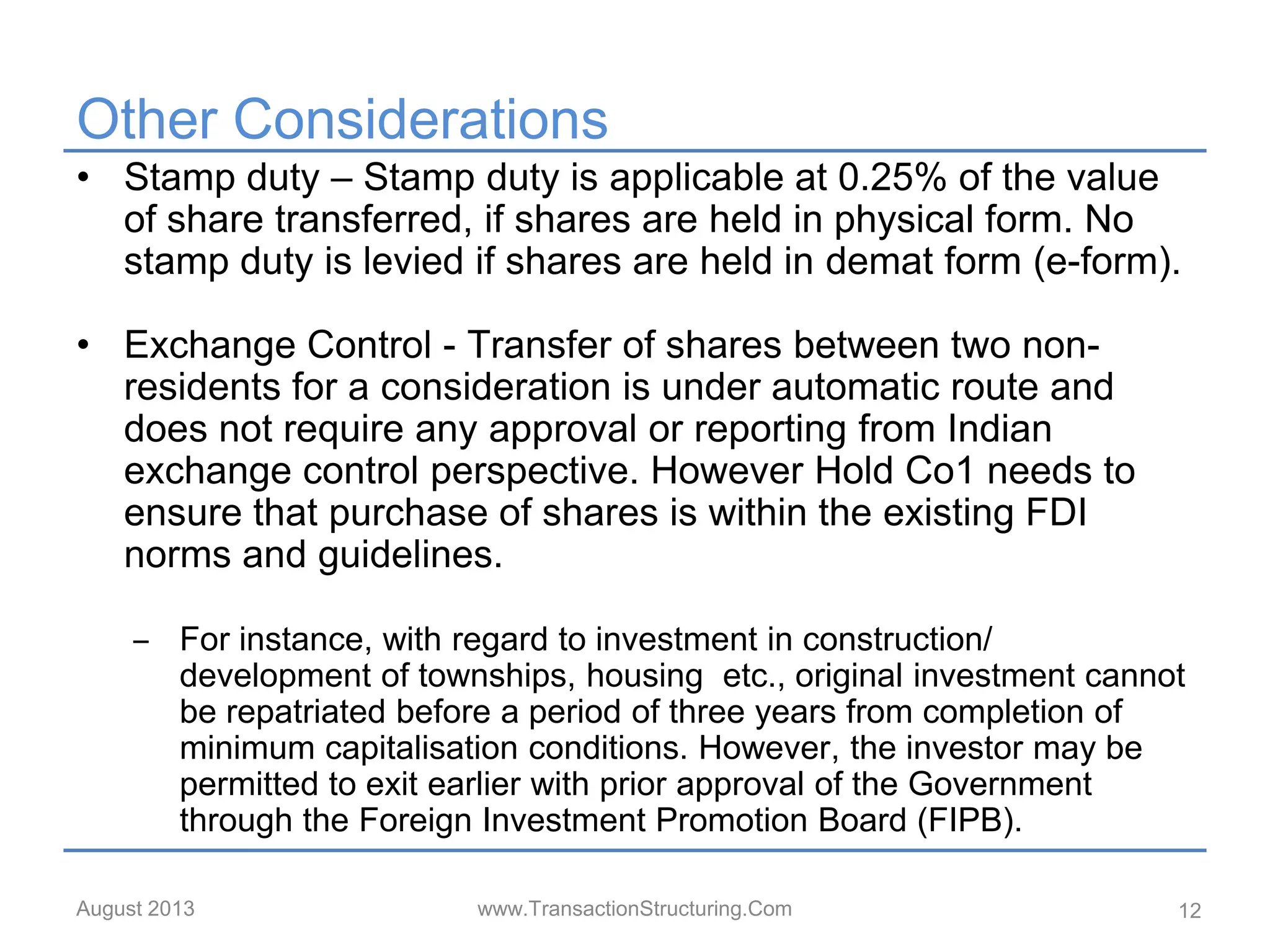 Inbound investment re-organisation - Indian Tax and regulatory issues ...