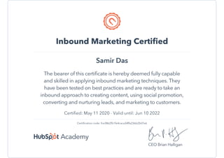 Inbound Marketing Certification - HubSpot | PPT