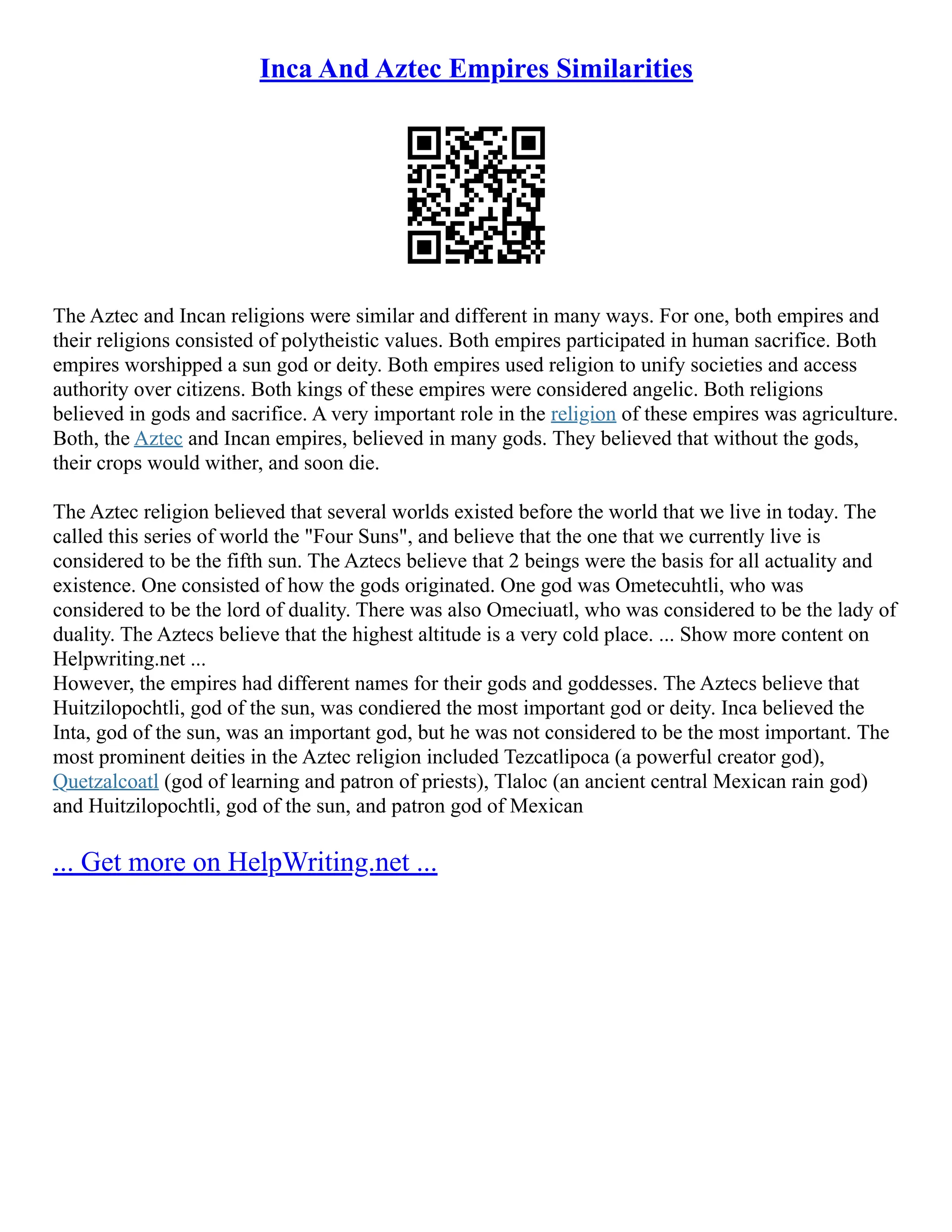 Inca And Aztec Empires Similarities | PDF