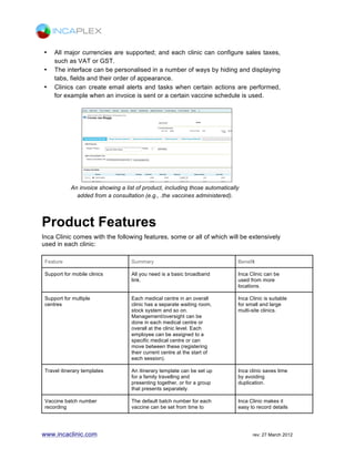 Inca Clinic Product Brochure | PDF | Vaccines | Medical Health