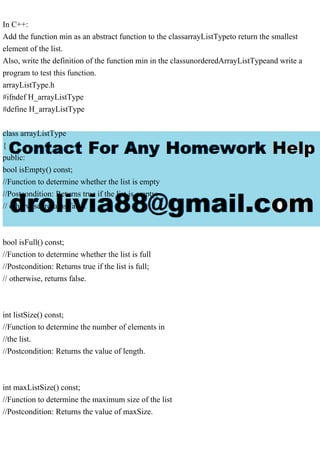 In C++Add the function min as an abstract function to the classar.pdf