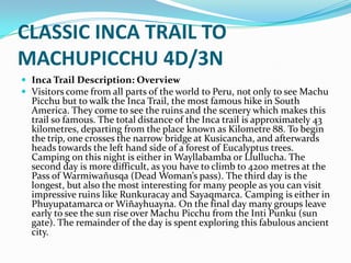 INCA TRAIL | PPTX | Camping | Travel Type