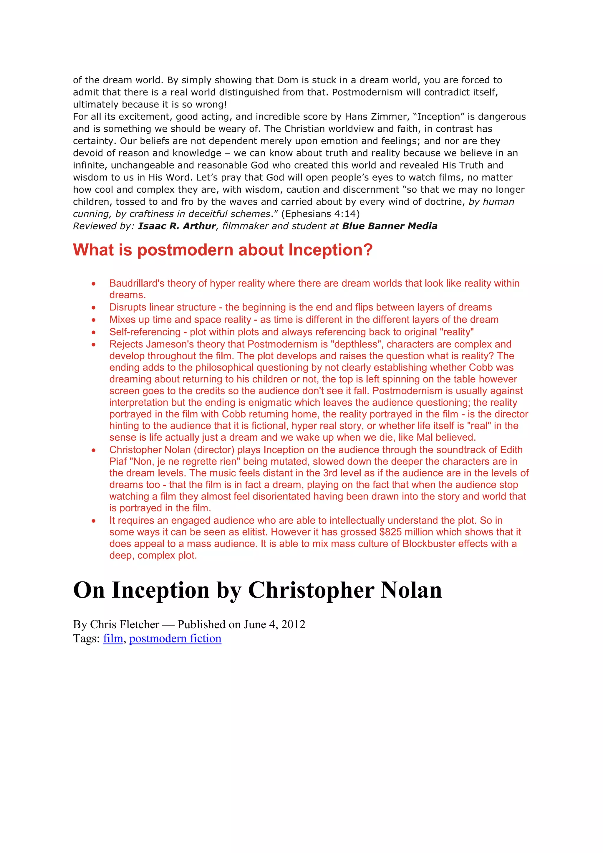 Inception as a post modern text | DOCX