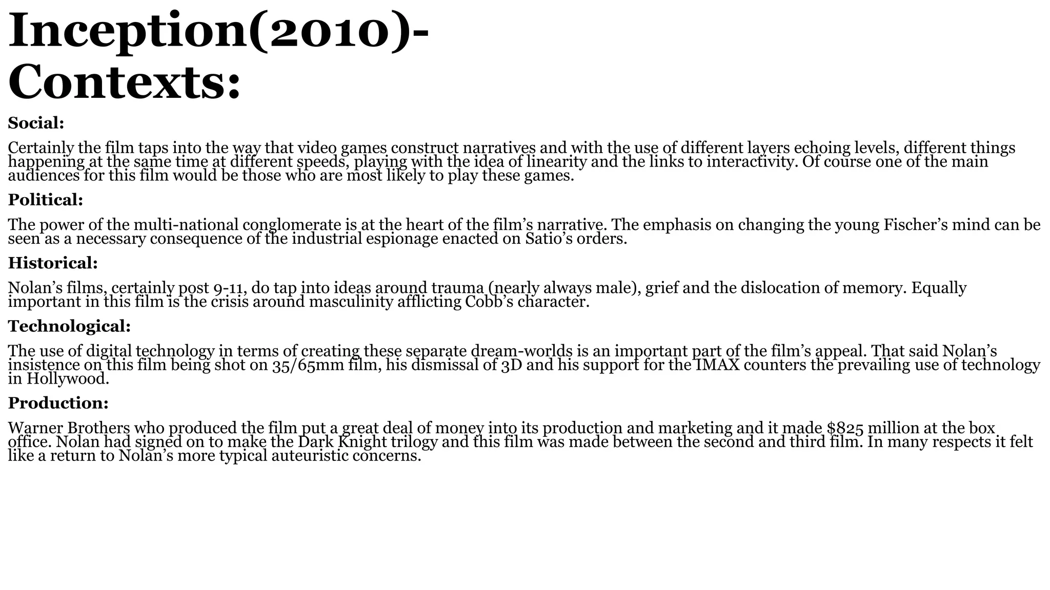 Film Studies- Paper 1(Session C: Inception & Captain Fantastic) | PPTX