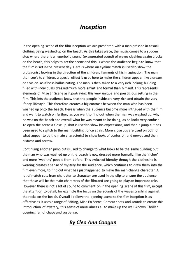 Essay on the opening scene of 'Inception' By: Cleo Coogan | PDF