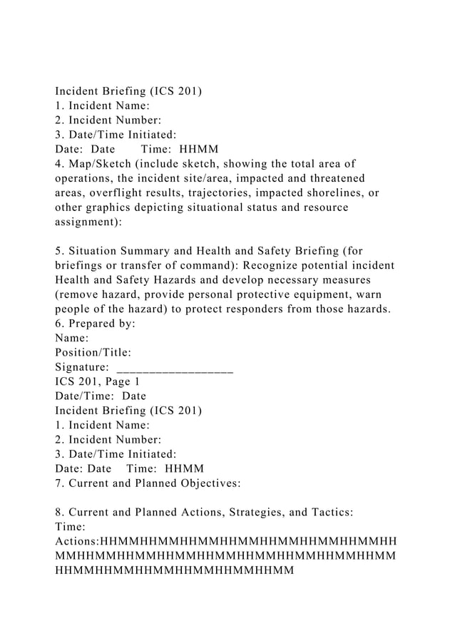 Incident Briefing (ICS 201)1. Incident Name 2. Incident Numbe.docx