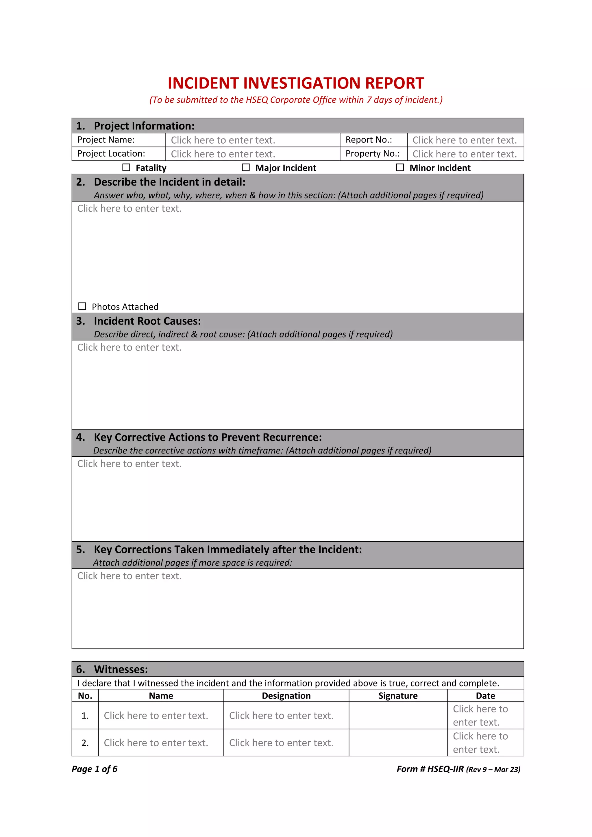 INCIDENT INVESTIGATION REPORT Form # HSEQ - IIR Rev 9 -.docx
