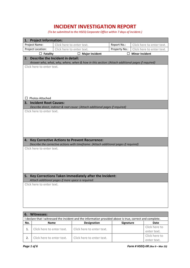 INCIDENT INVESTIGATION REPORT Form # HSEQ - IIR Rev 9 -.docx | Death ...