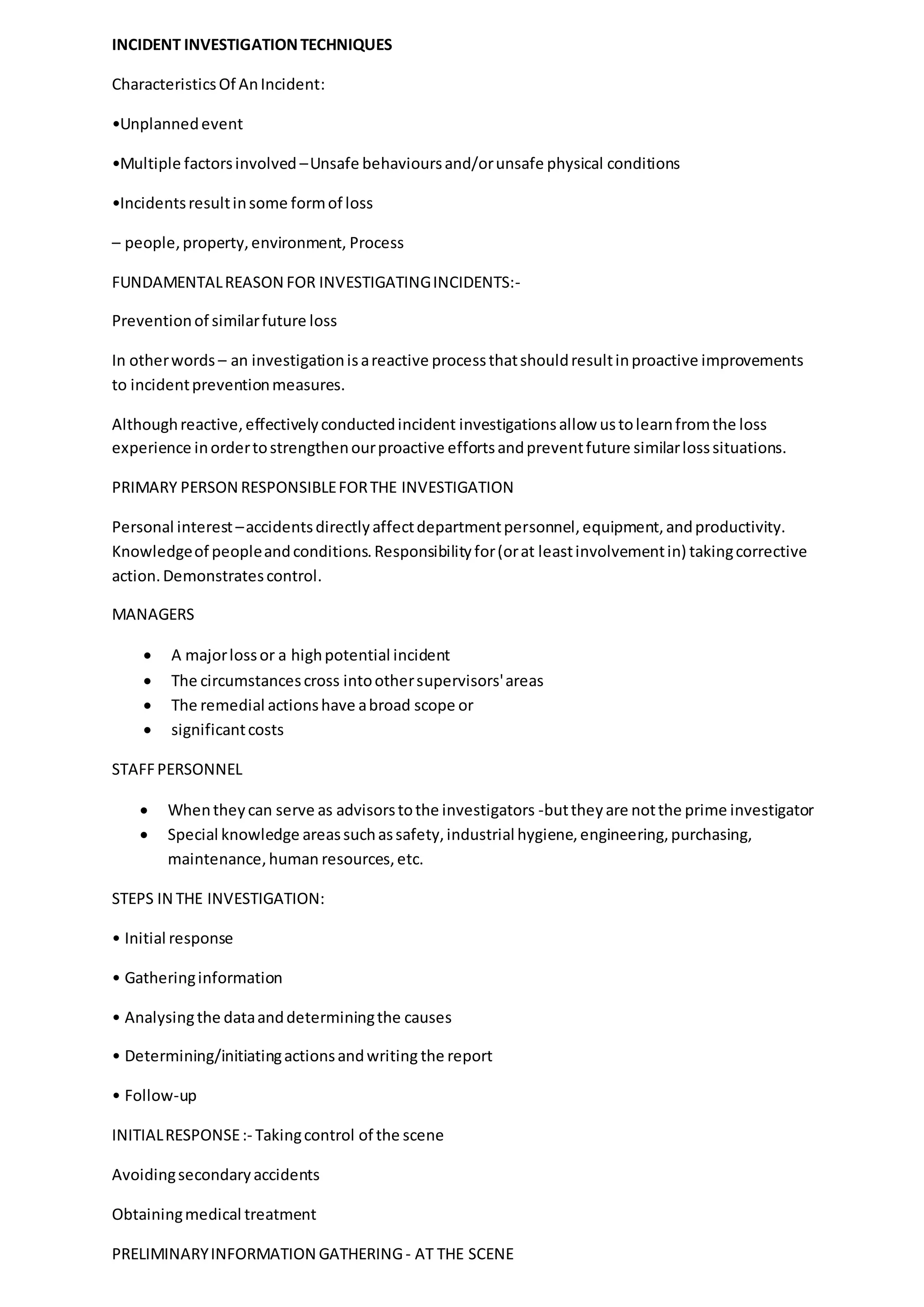 Incident investigation techniques | DOCX