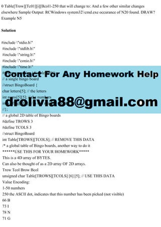 In C language please!!Download bingo struct.c from the instruc.pdf