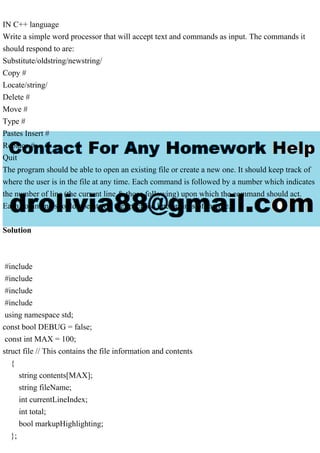 IN C++ languageWrite a simple word processor that will accept text.pdf | Programming Languages ...