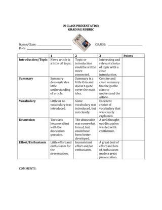 In class presentation rubric | DOCX