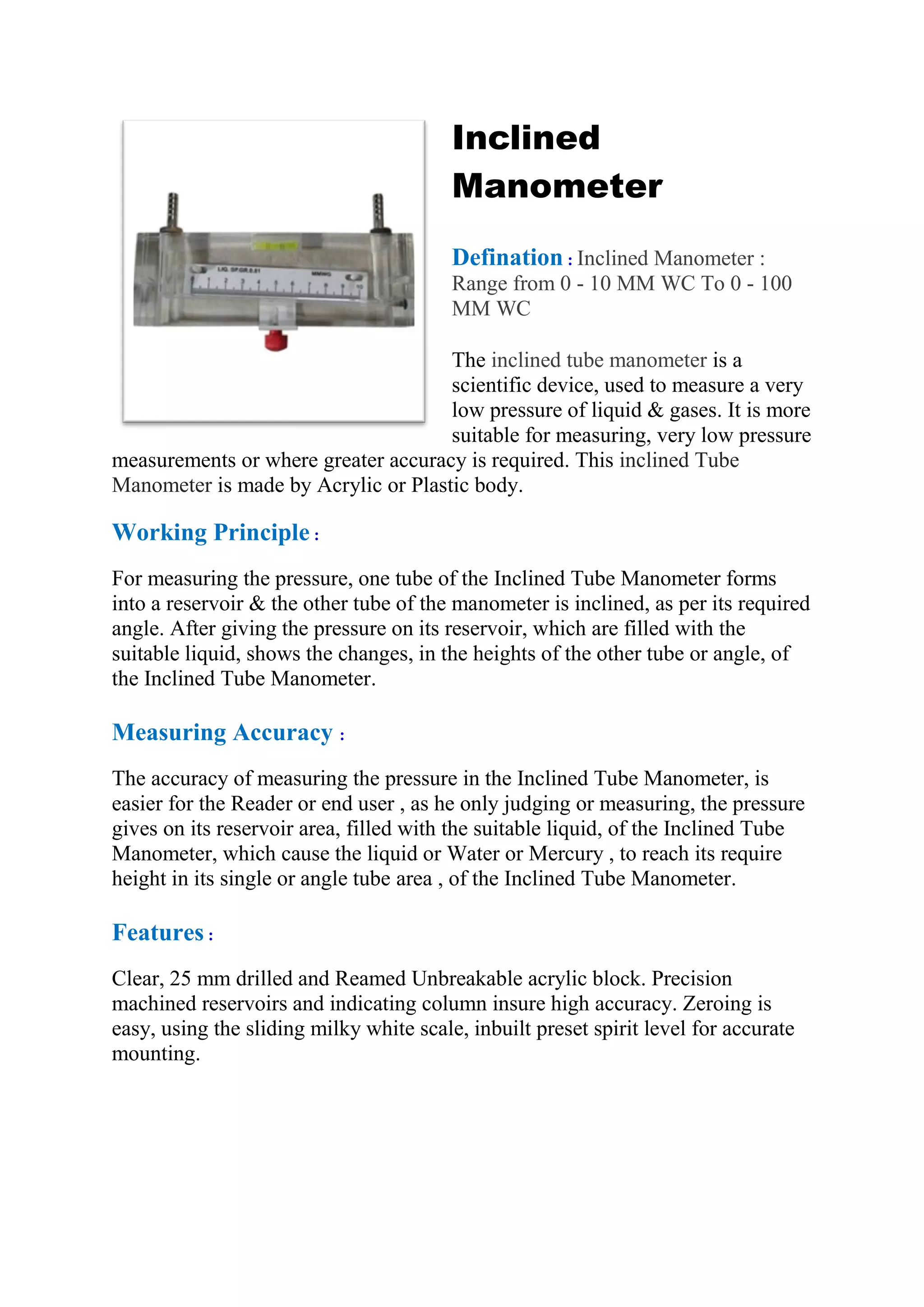Inclined manometer | PDF