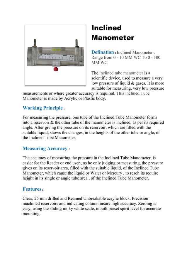 Inclined manometer | PDF