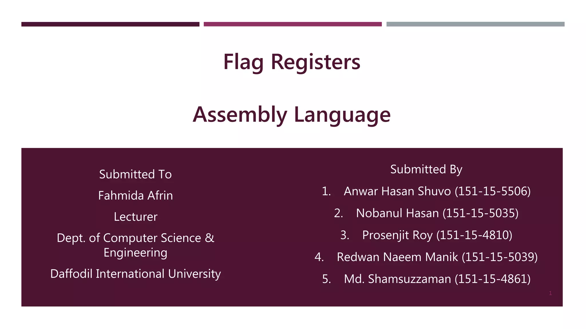 Flag Registers (Assembly Language) | PPTX