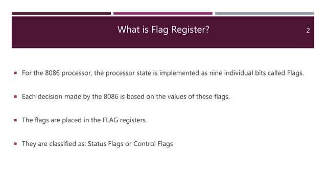 Flag Registers (Assembly Language) | PPTX | Computing | Technology & Computing