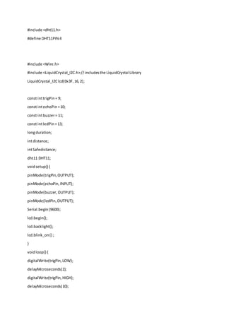 coding and wiring dht11 and ultrasonic hcsr04 arduino | PDF