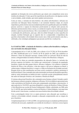 Inclusao da historia cultura afro-brasileira e indigena nos currículos ...