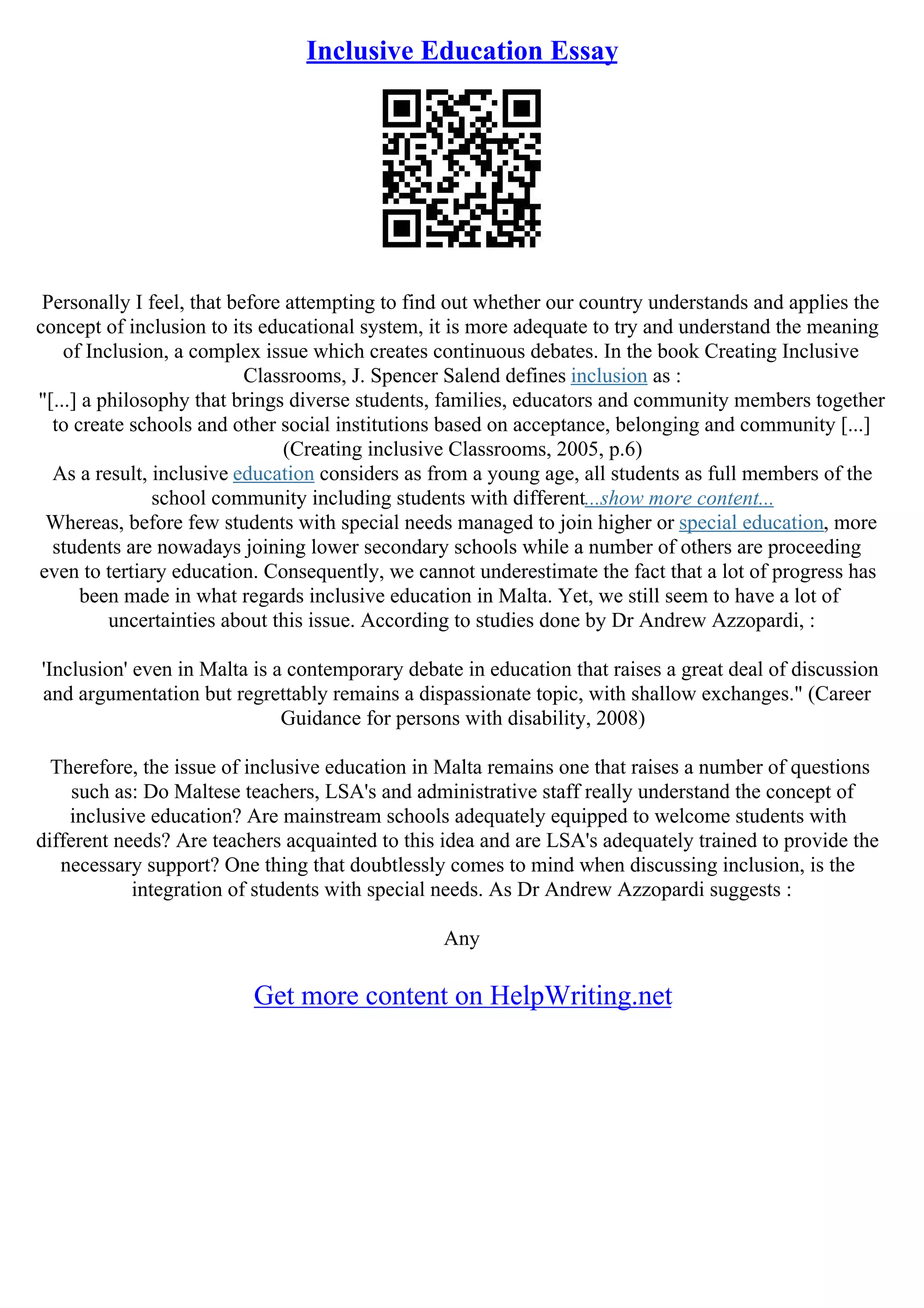 Inclusion Essay | PDF