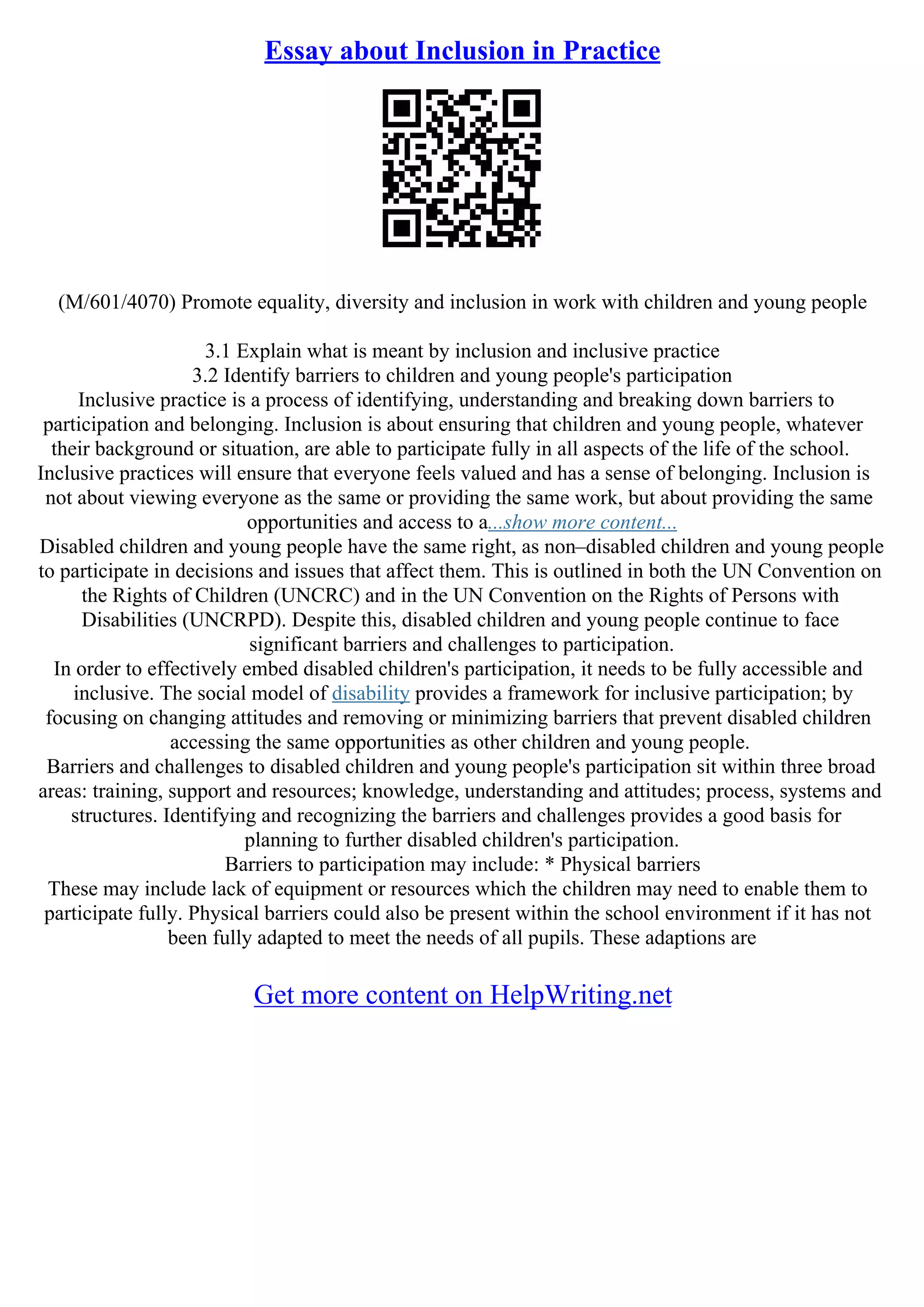 Inclusion Essay | PDF | Special Education | Education