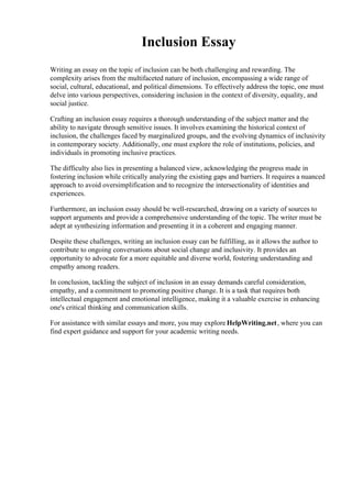 Inclusion Essay.pdf | Educational Assessment | Education