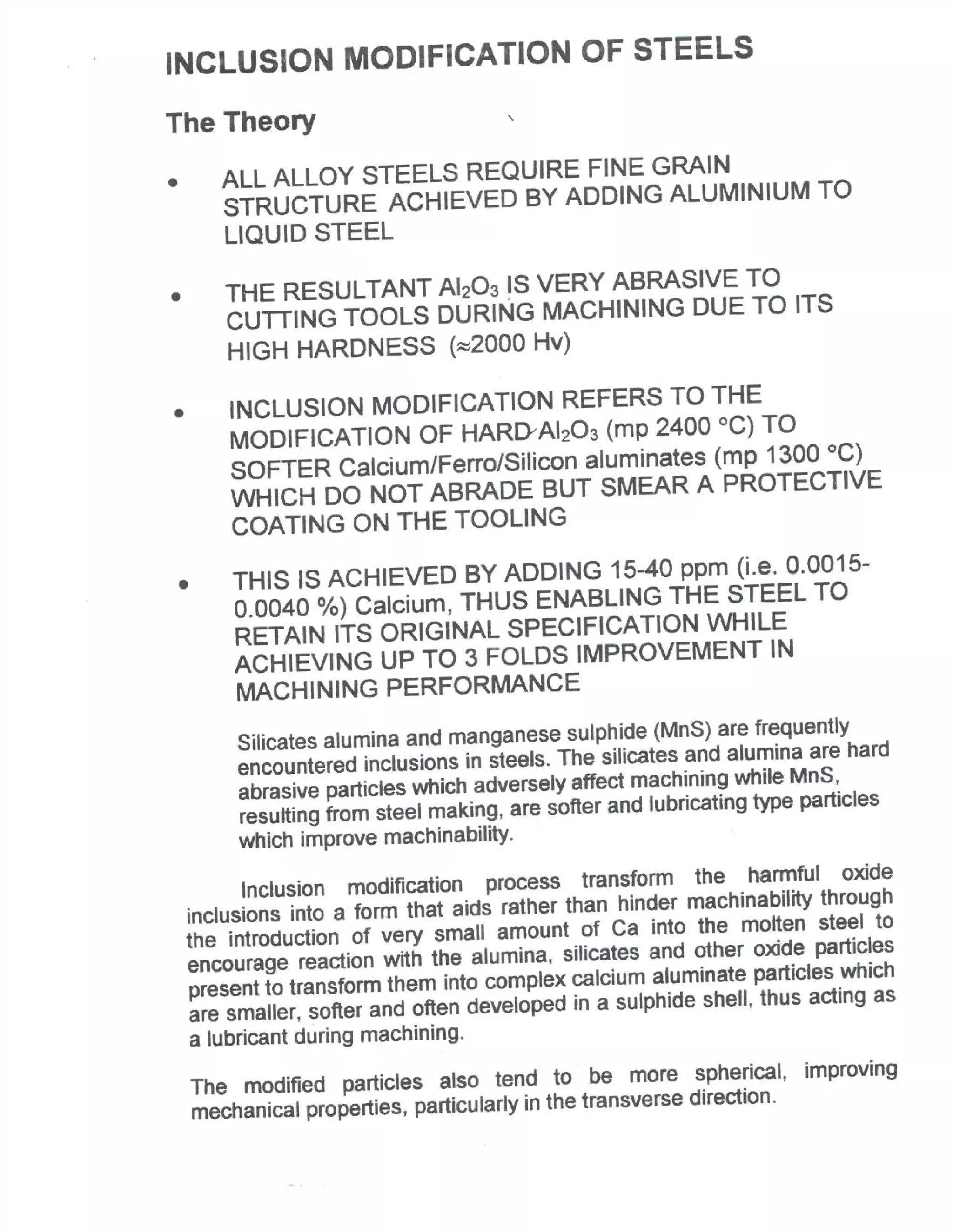 Inclusion modification of steels the theory | PDF