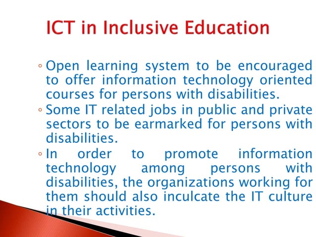 ICT in Inclusive Education | PPTX | Special Needs Kids | Parenting