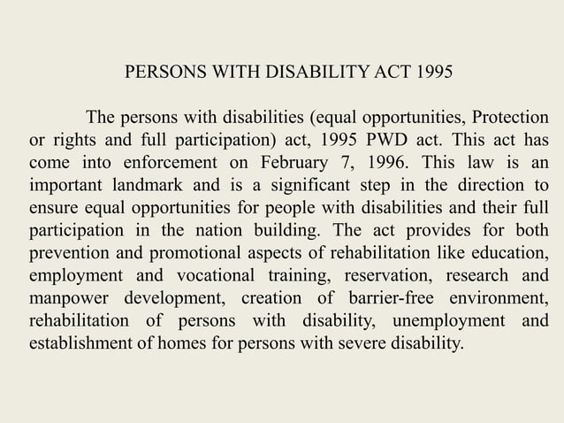 person with disability act (PWD - 1995) | PPTX