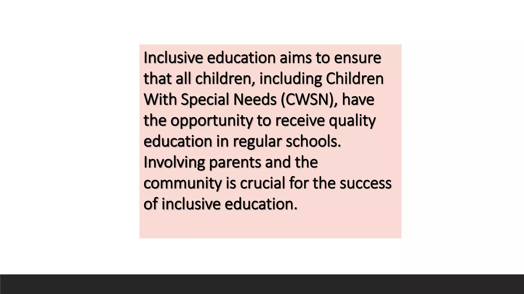 Inclusive education; involvement of parents and communities in ...