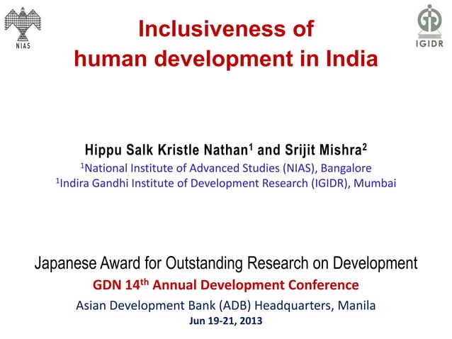 Inclusiveness of human development in India | PPT
