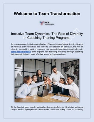 Inclusive Team Dynamics The Role of Diversity in Coaching Training ...