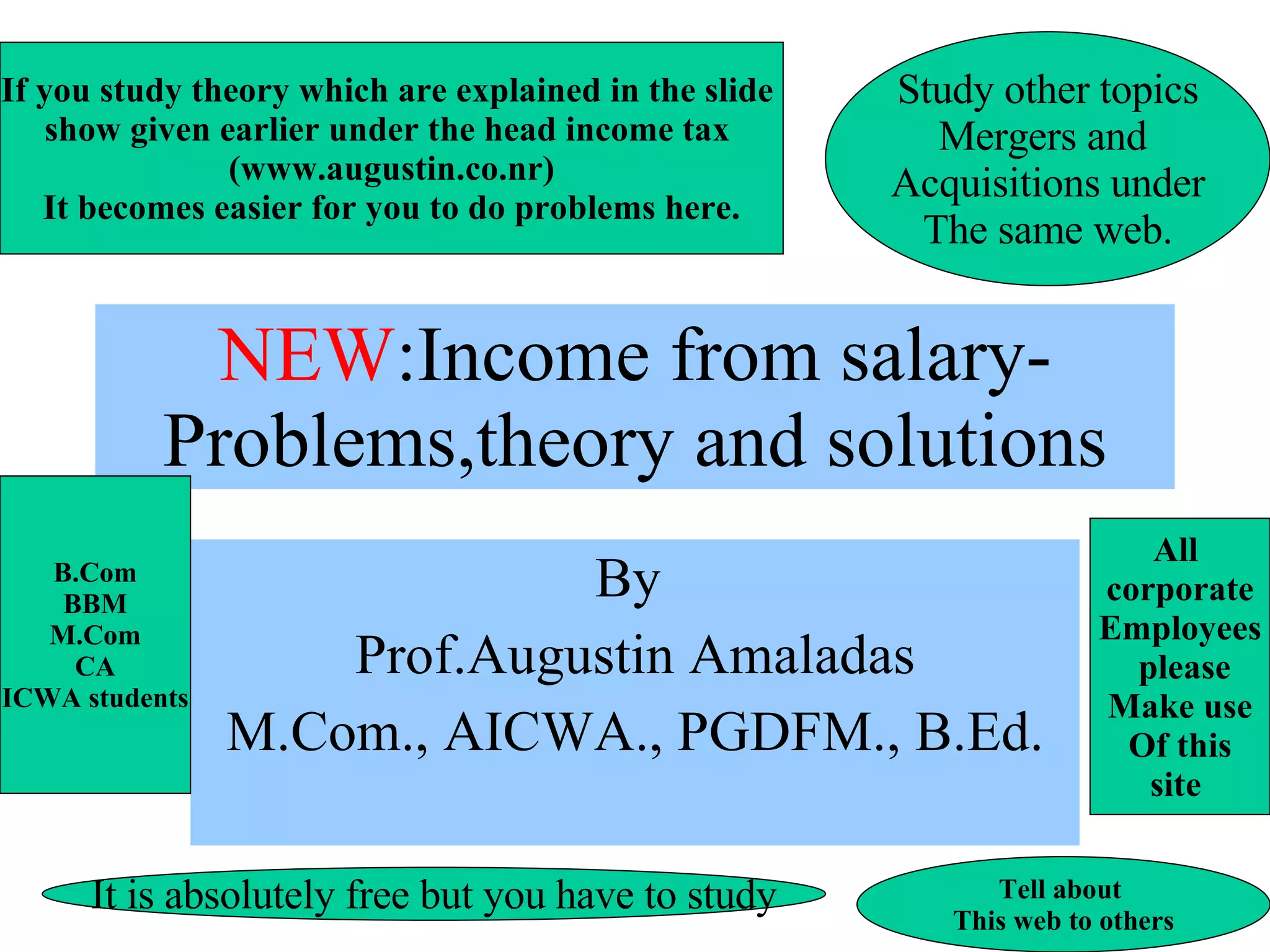 Income From Salary Problems,Theory And Solutions New 2008 09 Assessment ...