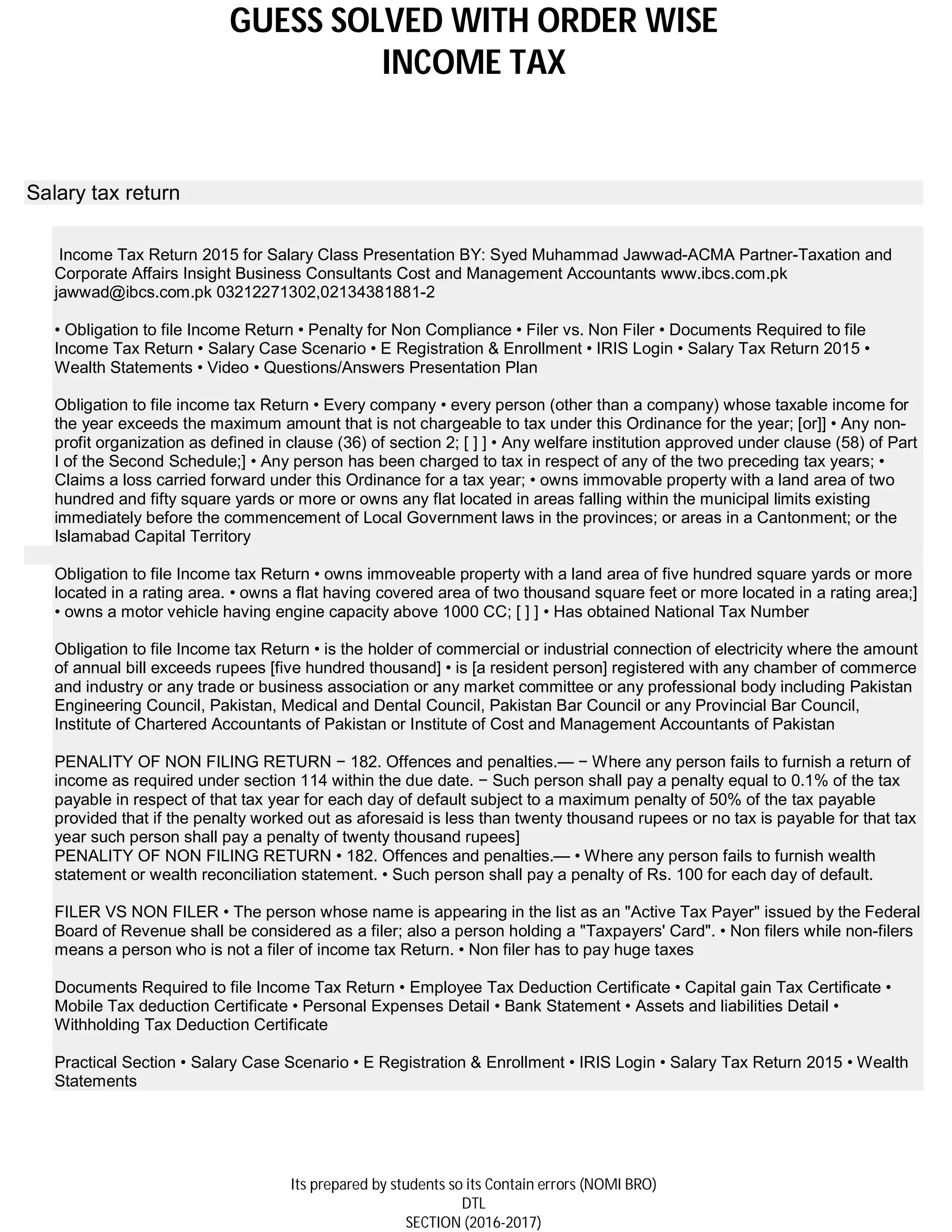 Income tax-notes PU | PDF