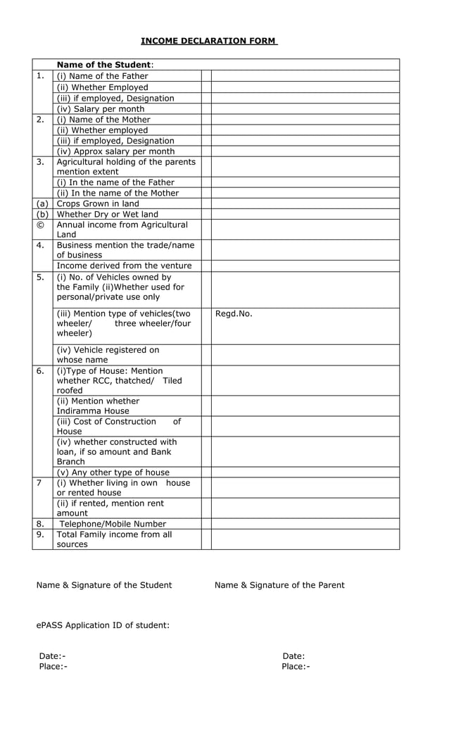 Income declaration form | PDF | Student Financial Aid | Financial ...