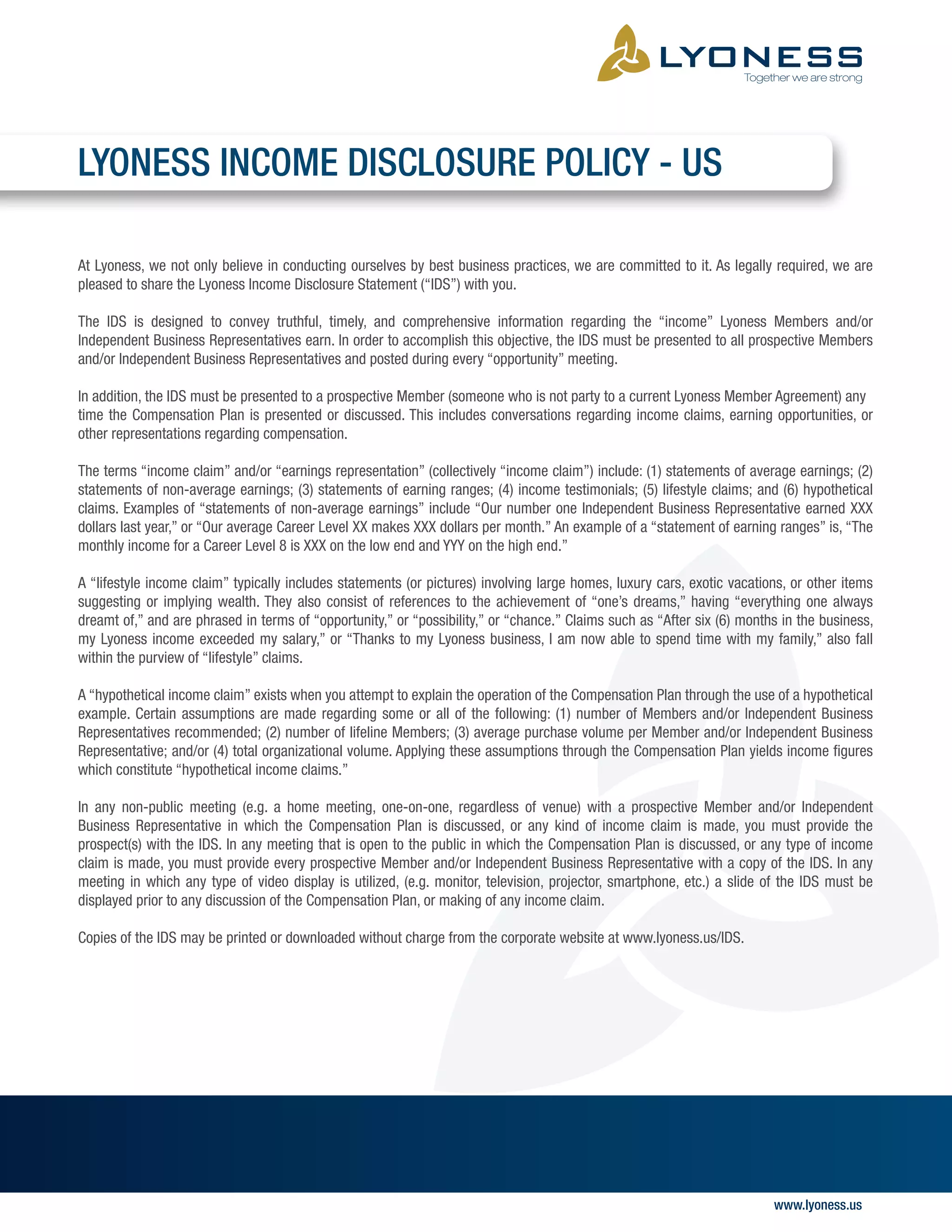 Income Disclosure Statement | PDF