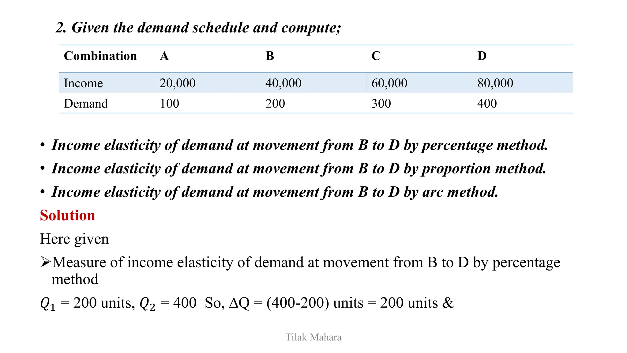 Solution to mathematical questions of Income elasticity of demand | PPTX