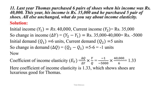 Solution to mathematical questions of Income elasticity of demand | PPTX
