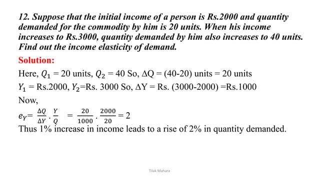 Solution to mathematical questions of Income elasticity of demand | PPTX
