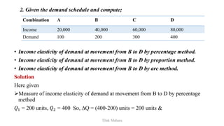 Solution to mathematical questions of Income elasticity of demand | PPTX