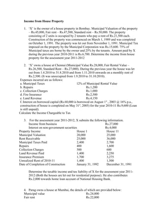Income from house property sums | DOC | Real Estate Renting and Leasing ...