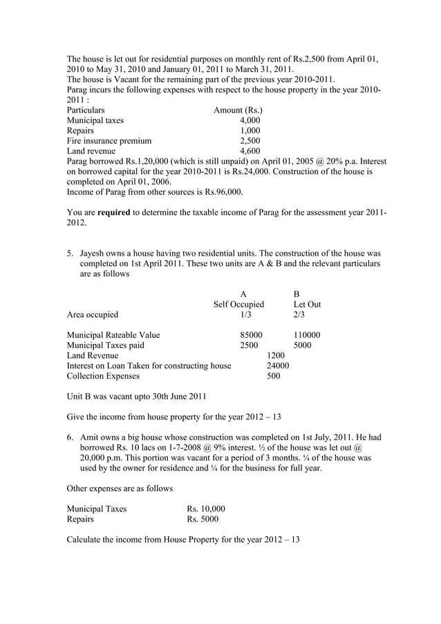 Income from house property sums | DOC | Real Estate Renting and Leasing ...