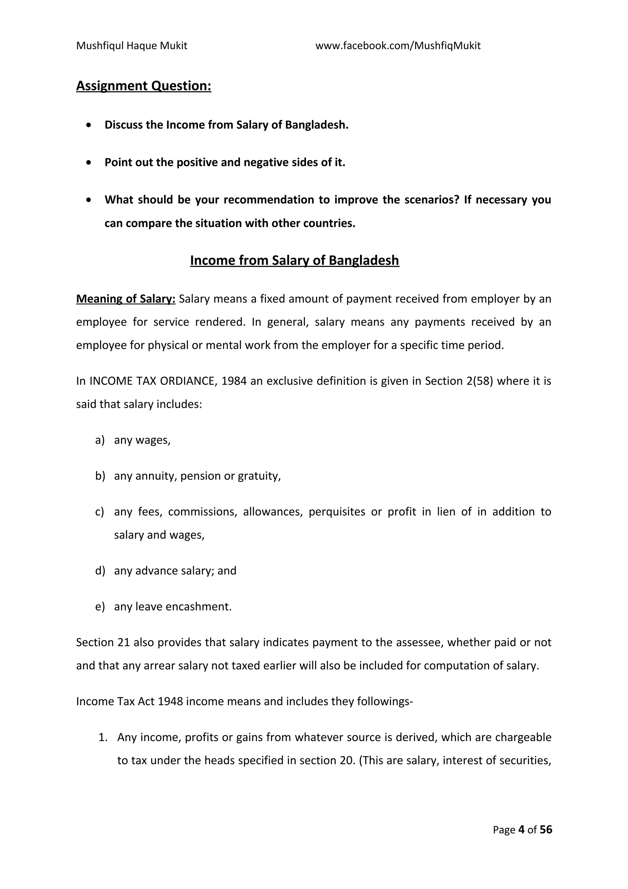 Income from salary bangladesh negative & positive by mushfiqul haque mukit | DOC