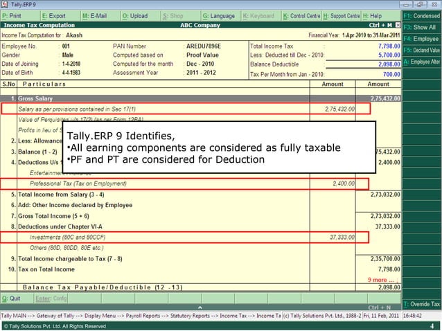 Tally Tutorial :Income Tax computation for employees | PPS