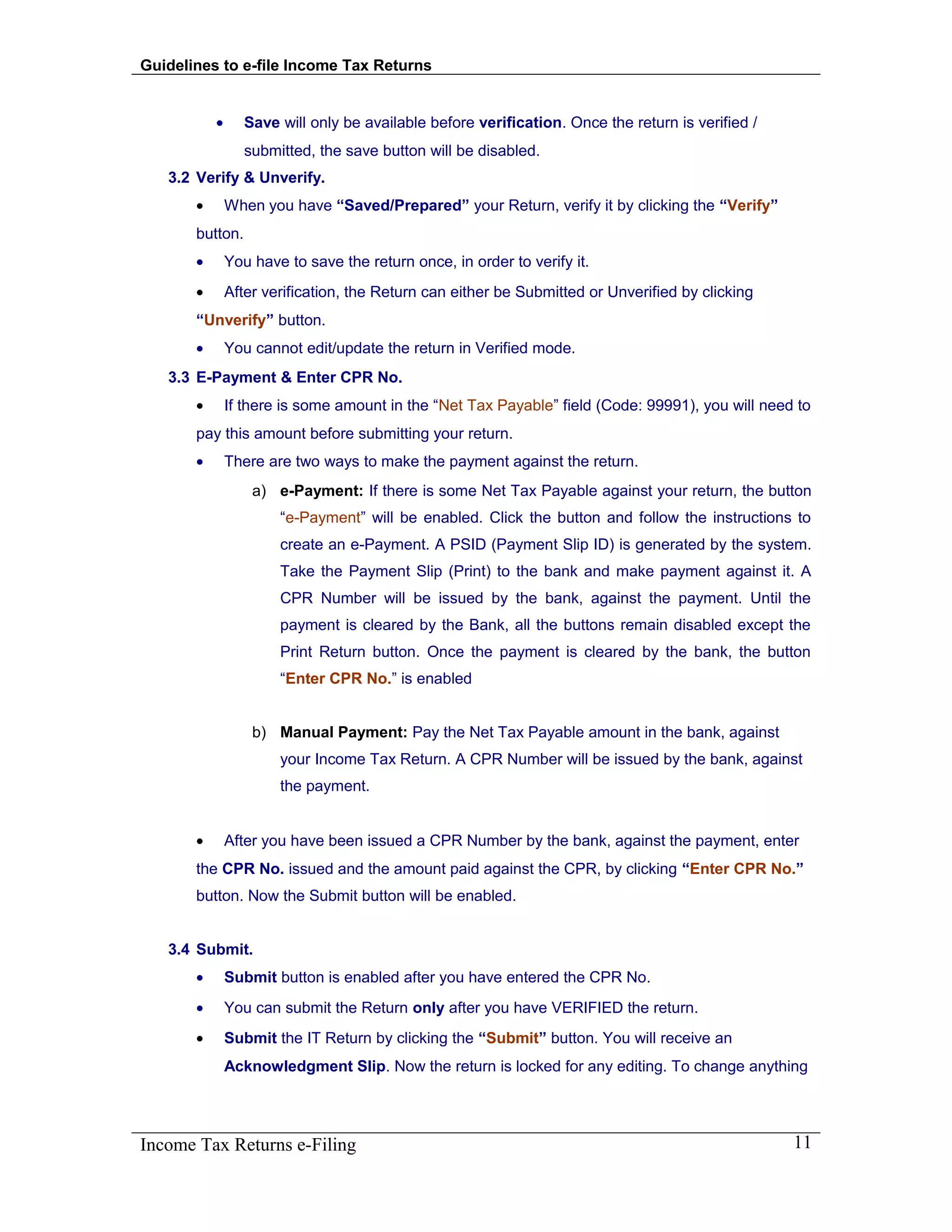 Income Tax Return E-File guideline | DOC
