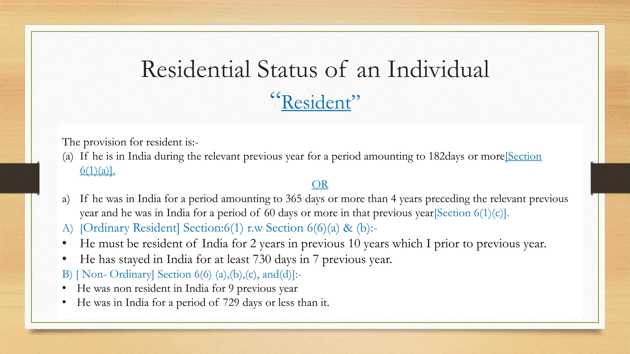 INCOME TAX :- Residential and non residential status of an individual | PPT