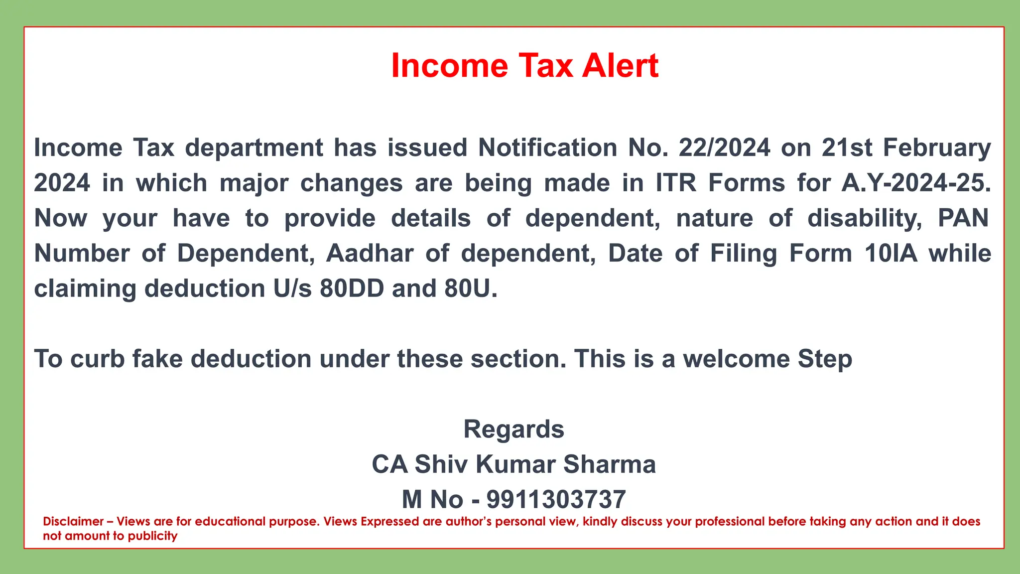 Income Tax Alert - To curb Fake Deductions | PPT