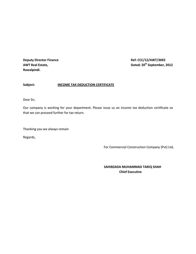 Income tax deduction certificate for tax returns | DOCX