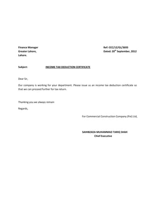 Income tax deduction certificate for tax returns | DOCX