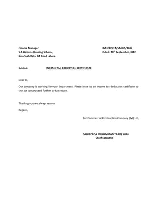 Income tax deduction certificate for tax returns | DOCX